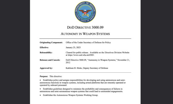 The US DoD Updates Directive 3000.09 "Autonomy in Weapon Systems"